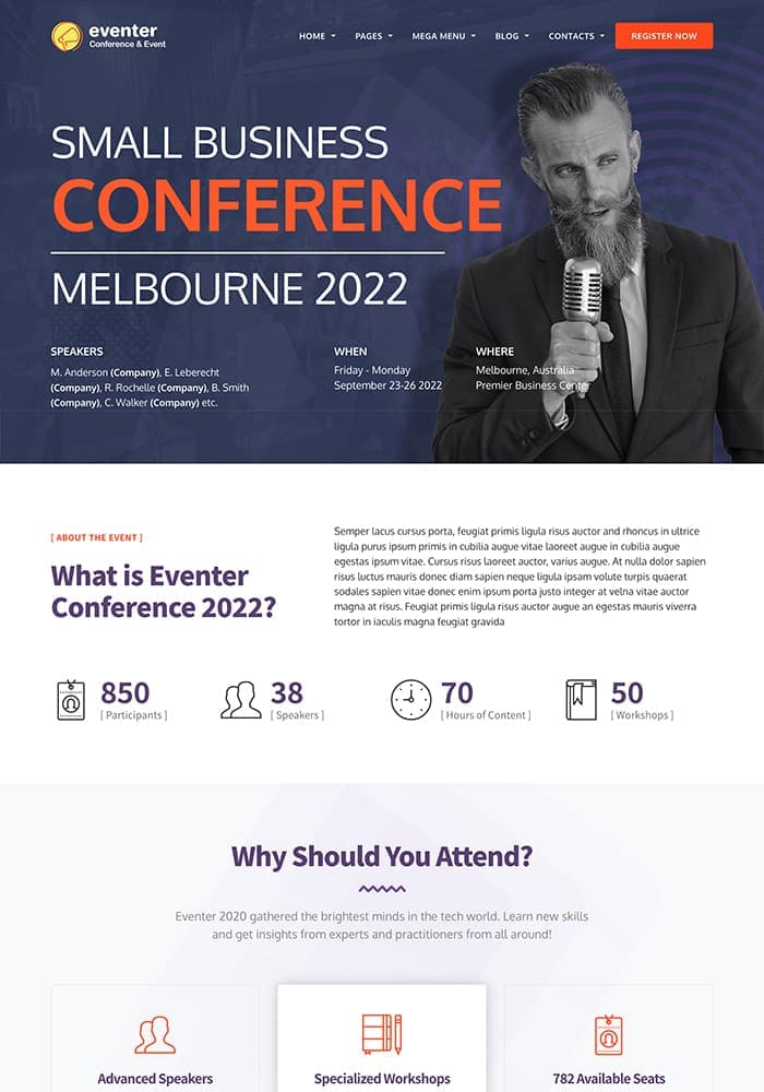Eventer - Conference, Event and Meetup Landing Page Template