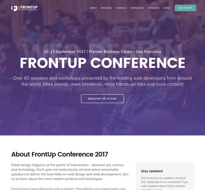 FrontUp - Conference & Event Landing Page Template