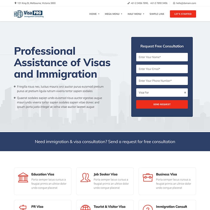 VisaPRO - Immigration and Visa Consulting Website Template
